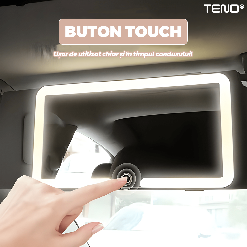 Oglinda Auto Cosmetica Teno2055, pentru machiaj, iluminare LED, compac ...